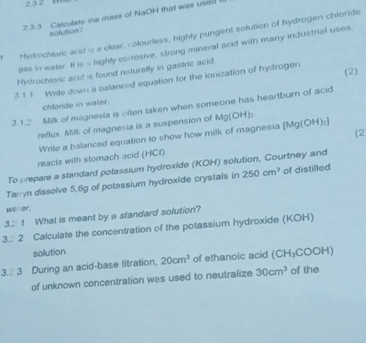 Solved: Calculate the mass of NaOH that was used I solution? 1 ...