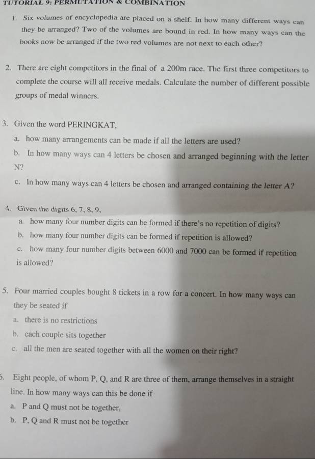 Selesai:TUTORIAL 9: PERMUTATION & COMBINATION 1. Six volumes of ...