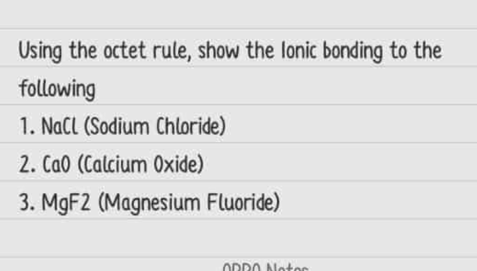 Solved: Using the octet rule, show the Ionic bonding to the following 1 ...