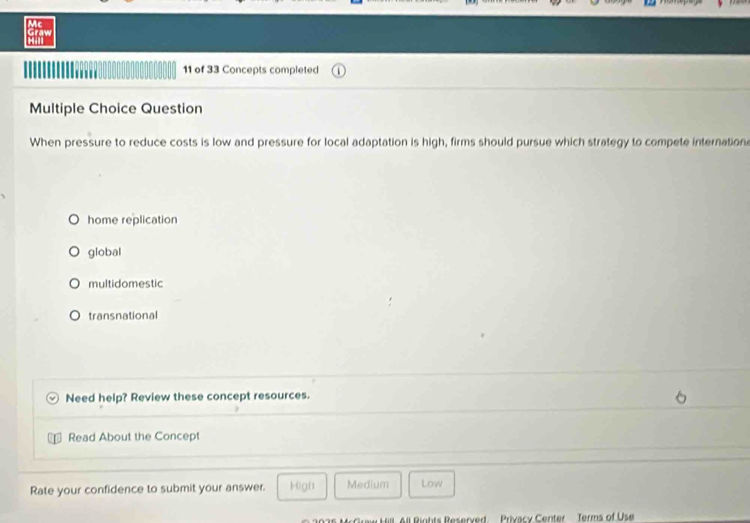 Solved: MC Graw 11 of 33 Concepts completed Multiple Choice Question ...