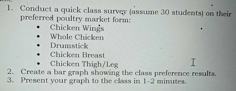 Solved: Conduct a quick class survey (assume 30 students) on their ...