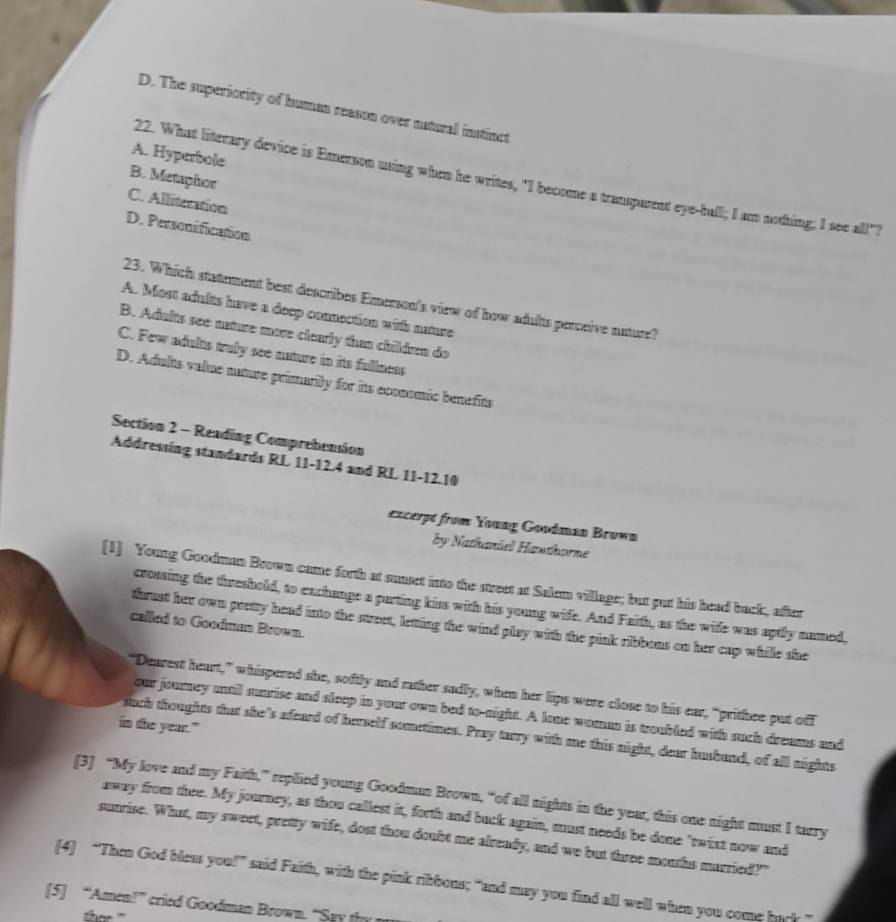 Solved: D. The superiority of human reason over natural instinct A ...