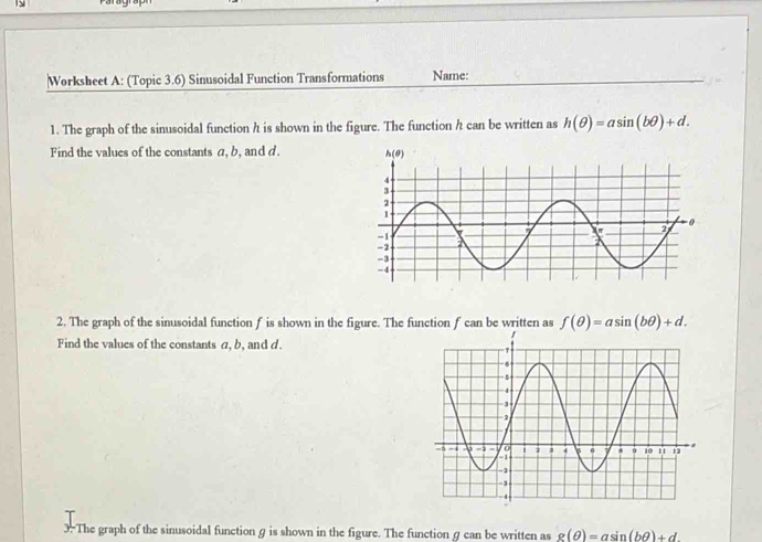 Solved: Worksheet A: (Topic 3.6) Sinusoidal Function Transformations ...