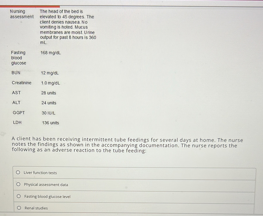 Solved: ursing The head of the bed is assessment elevated to 45 degrees ...