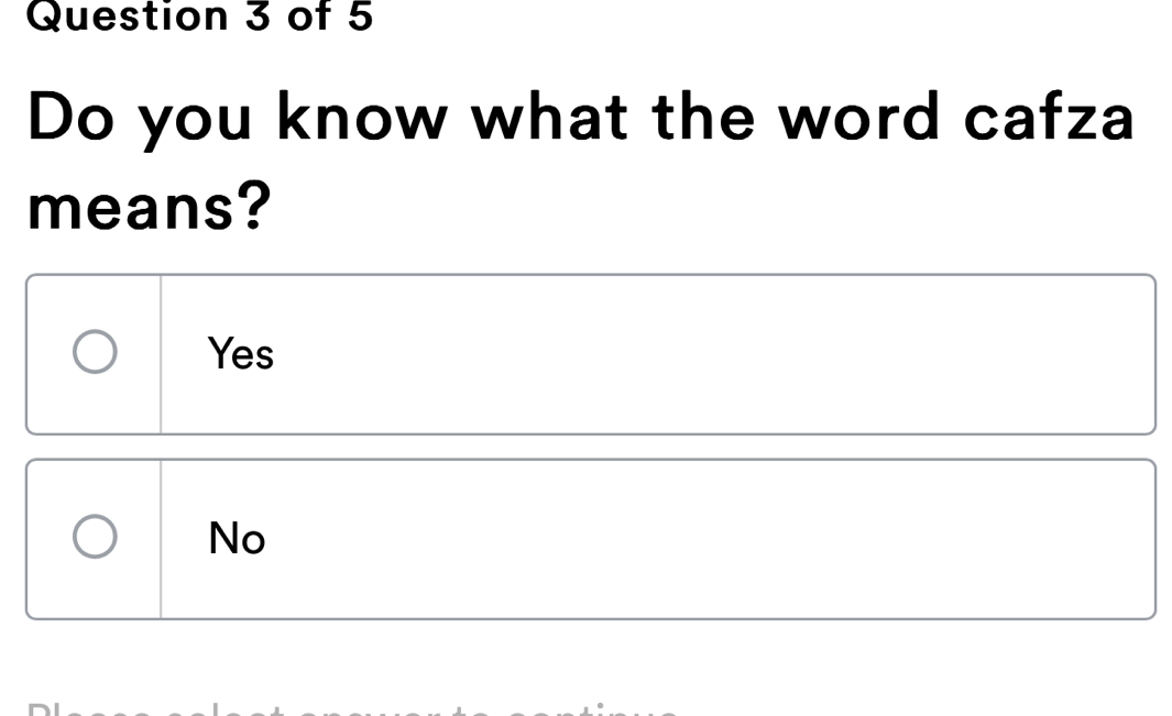 Solved: Do you know what the word cafza means? Yes No [Others]