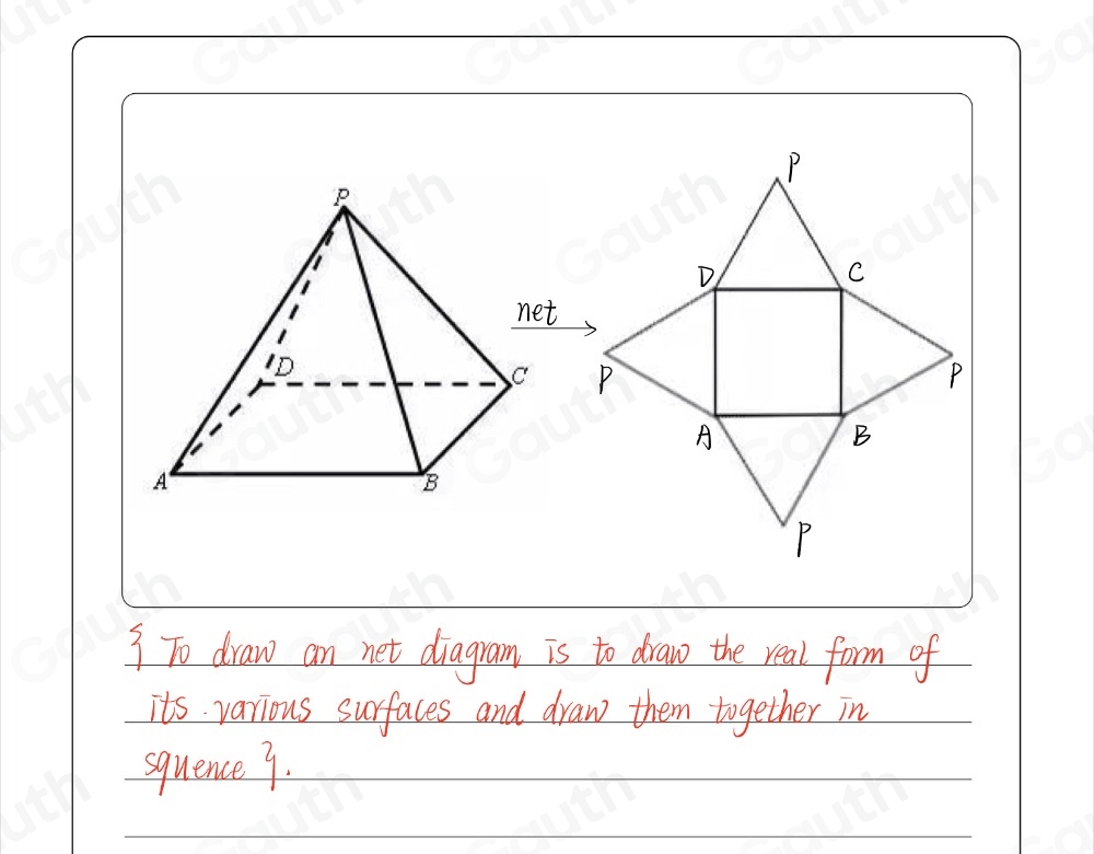 Solved: Draw the net of the square pyramid shown. T Fill: Line: Width: 2 pt Lines Shapes [Math]