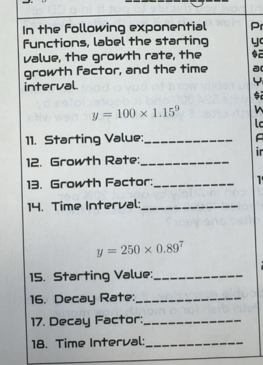 Solved: In the following exponential Pr functions, label the starting ...