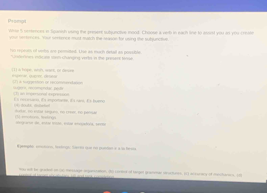 Solved: Prompt Write 5 sentences in Spanish using the present ...