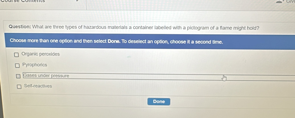 Solved: What are three types of hazardous materials a container ...