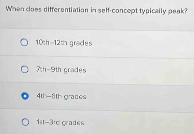 Solved: When does differentiation in self-concept typically peak? 10th ...
