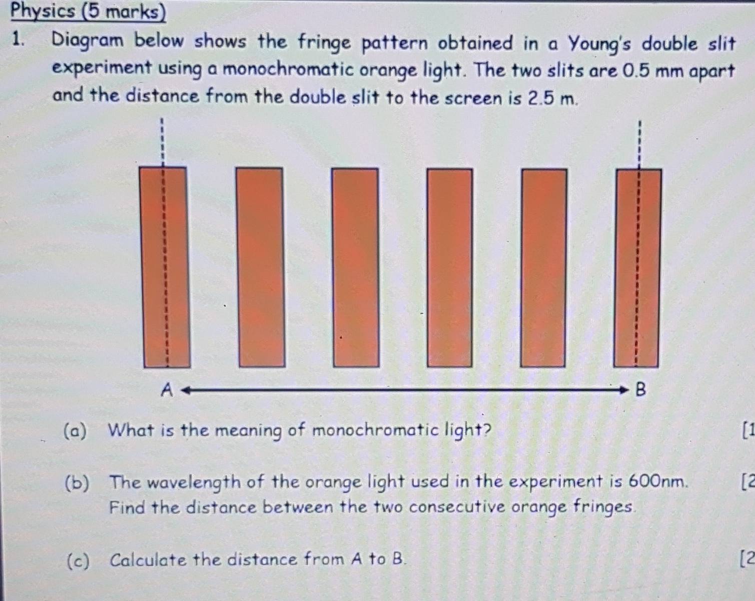 Selesai:Physics (5 marks) 1. Diagram below shows the fringe pattern ...