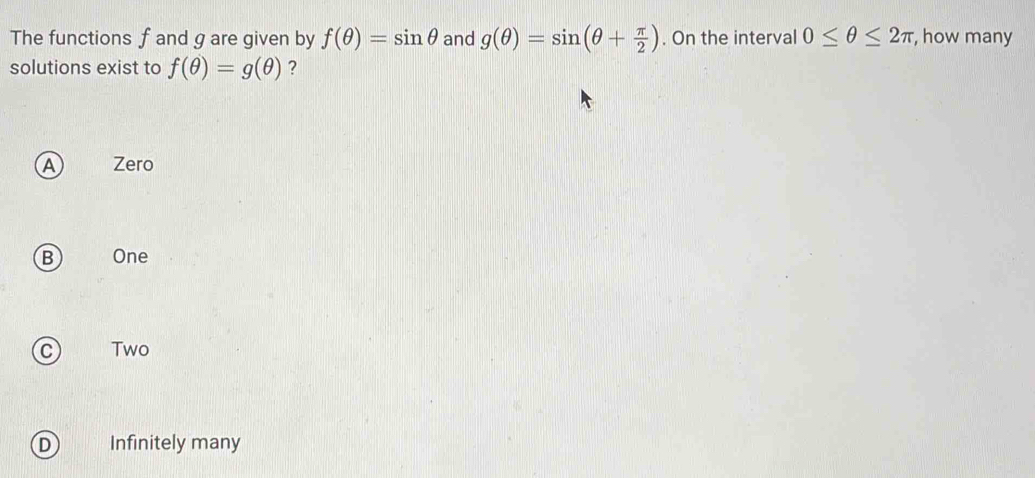 Solved: The functions f and g are given by f(θ )=sin θ and g(θ )=sin (θ + π /2 ). On the ...