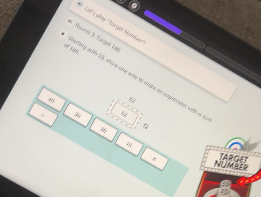 Solved: Let's play "Target Number # Round 3: Target 10 of 100. rting with 52, show one way to m ...