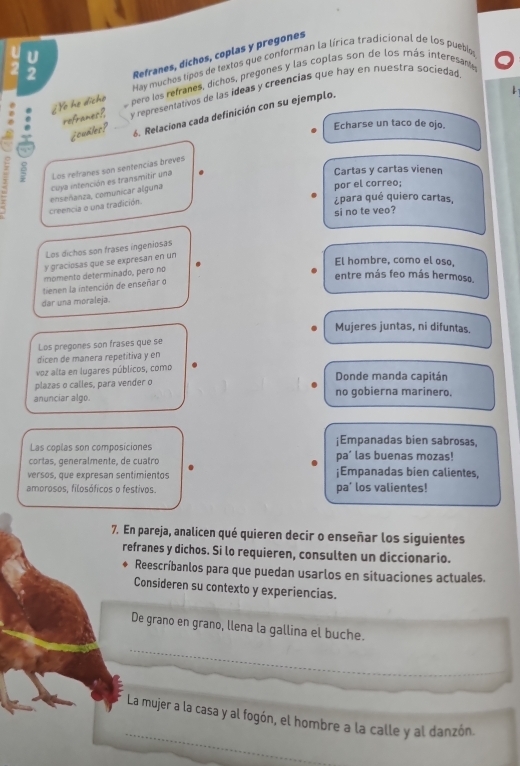 Resuelto:Refranes, díchos, coplas y pregones Hay muchos tipos de textos ...