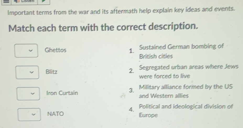 Solved: Important terms from the war and its aftermath help explain key ...