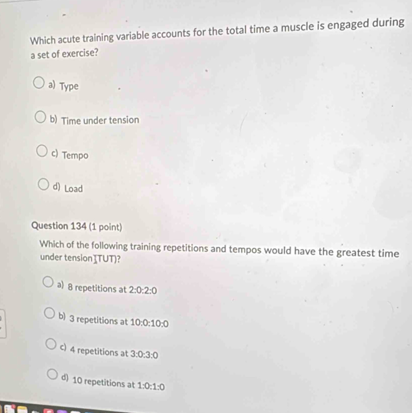 Solved: Which acute training variable accounts for the total time a ...