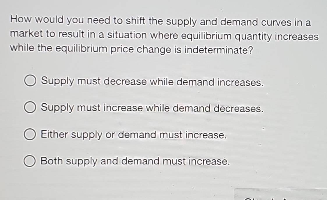 Solved: How would you need to shift the supply and demand curves in a ...