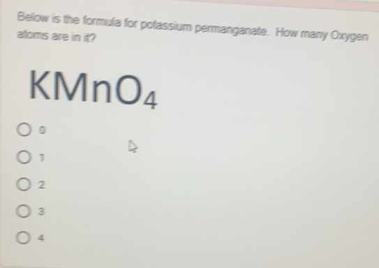 Solved: Below is the formula for potassium permanganate. How many ...