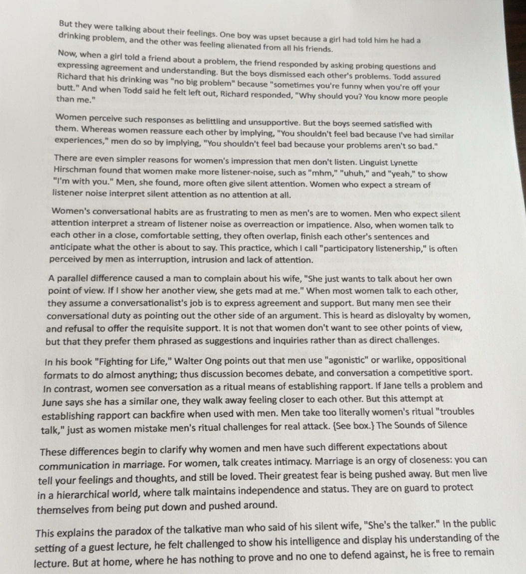 Solved: But they were talking about their feelings. One boy was upset ...