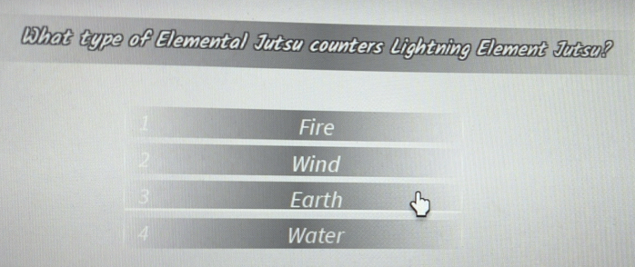 Solved: What type of Elemental Jutsu counters Lightning Element Jutsu ...