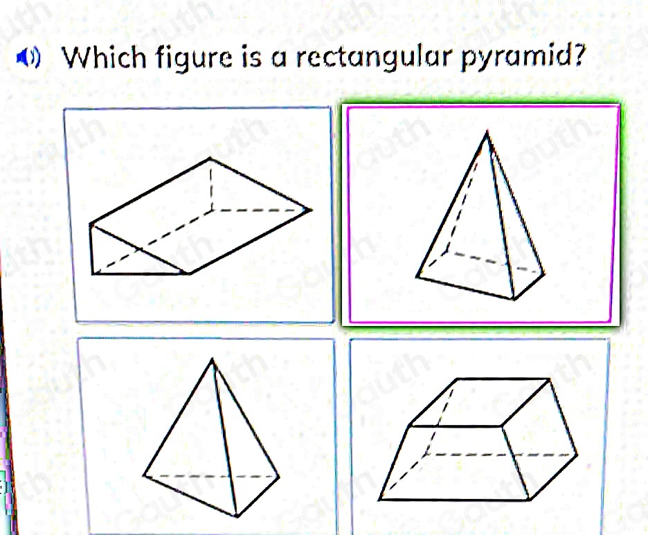 Solved: Which figure is a rectangular pyramid? [Math]