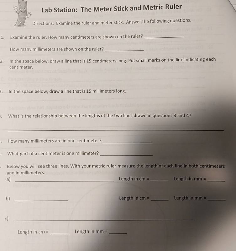 Solved: Lab Station: The Meter Stick and Metric Ruler Directions ...