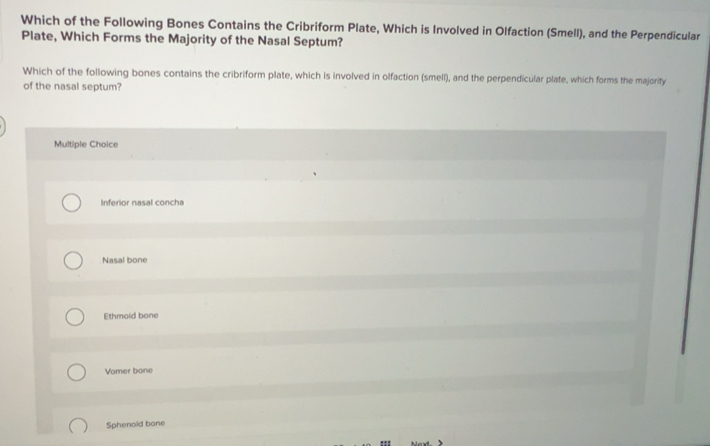 Solved: Which of the Following Bones Contains the Cribriform Plate ...