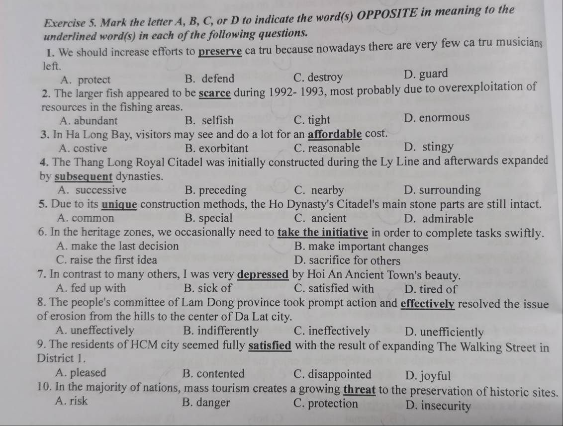 Giải quyết:Mark the letter A, B, C, or D to indicate the word(s ...