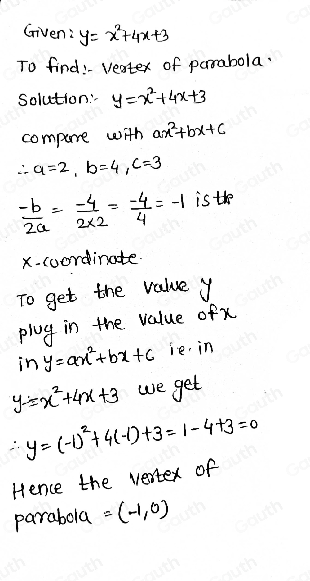 Solved: Identify the vertex of the parabola y=x^2+ 4x+3 [Math]
