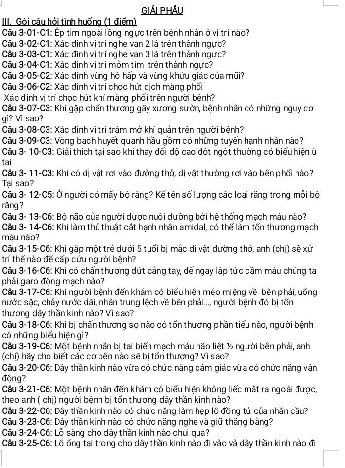 Giải quyết:Giải PHÂU III. Gói câu hỏi tình huống (1 điểm) Câu 3-01-C1 ...
