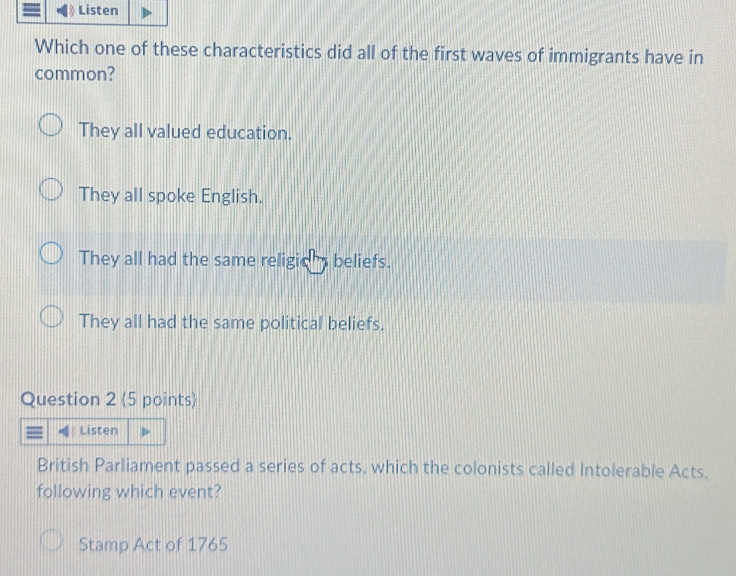 Solved: Listen Which one of these characteristics did all of the first ...