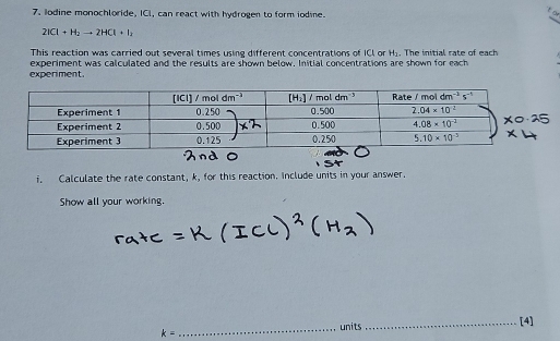 Solved: Iodine monochloride, ICI, can react with hydrogen to form ...