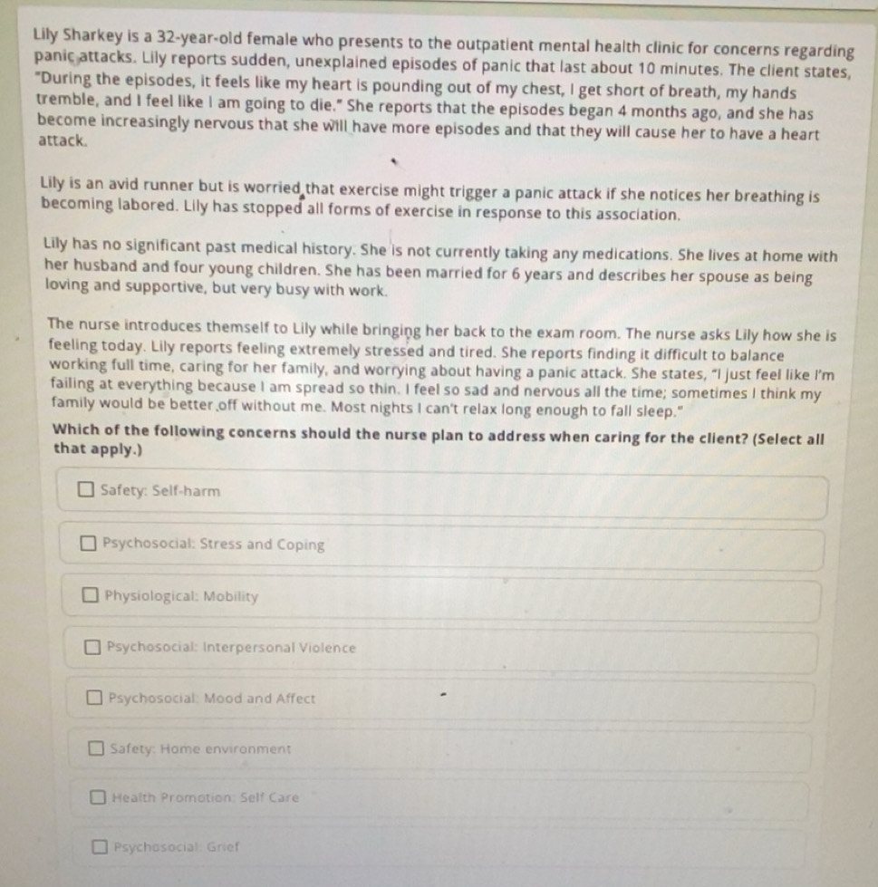 Solved: Lily Sharkey is a 32 -year-old female who presents to the outpatient mental health ...