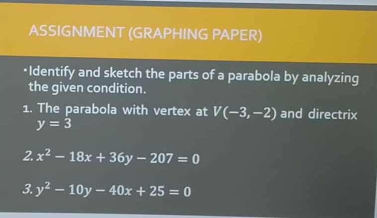 Solved: ASSIGNMENT (GRAPHING PAPER) Identify and sketch the parts of a ...