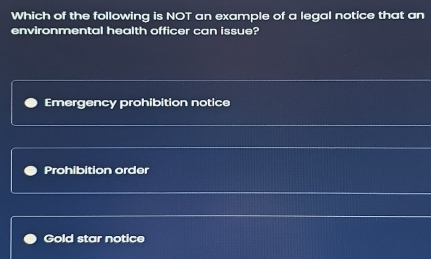 Solved: Which of the following is NOT an example of a legal notice that ...