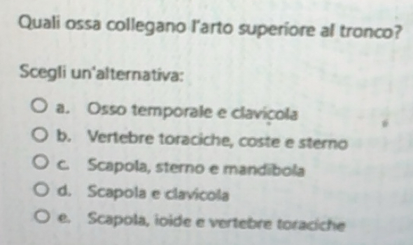 Risolto:Quali ossa collegano l'arto superiore al tronco? Scegli un ...