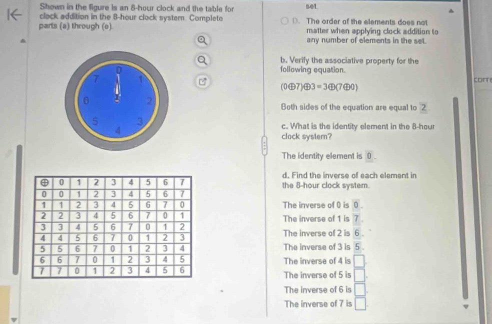 Solved: Shown in the figure is an 8-hour clock and the table for set ...