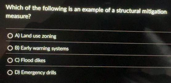 Solved: Which of the following is an example of a structural mitigation ...