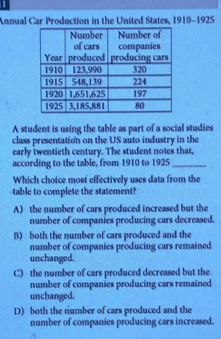 Giải quyết:Annual Car Production in the United States, 1910-1925 A ...