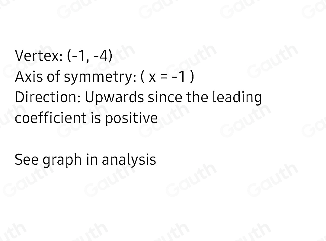 Solved: Identify the vertex, axis of symmetry, directio each. Then ...