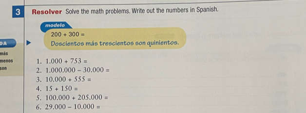 Solved: Resolver Solve the math problems. Write out the numbers in ...
