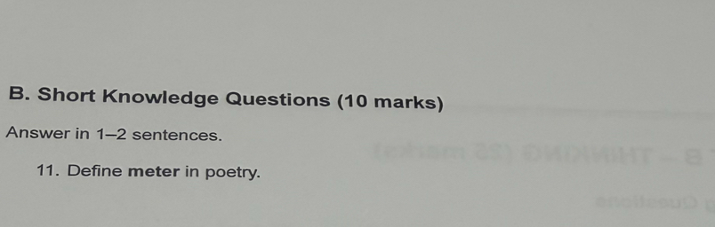 Solved: Short Knowledge Questions (10 marks) Answer in 1-2 sentences ...