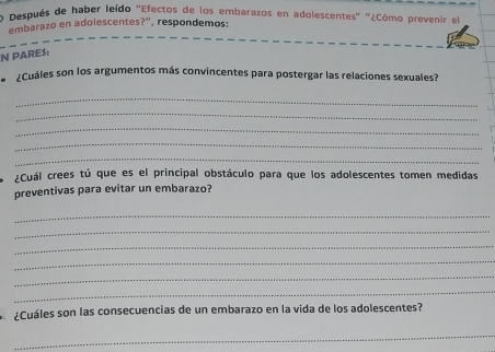 Resuelto:Después de haber leído "Efectos de los embarazos en ...
