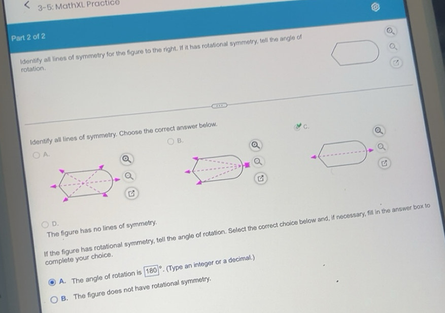 Solved: 3-5: MathXL Practicé Part 2 of 2 Identify all lines of symmetry ...