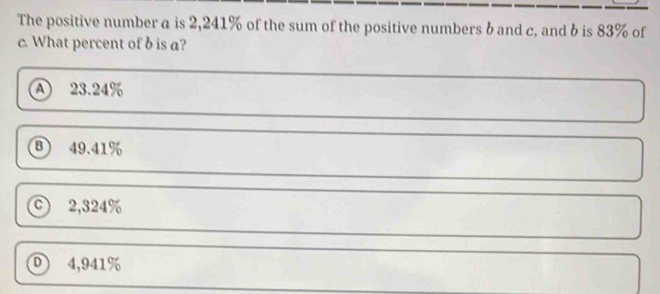 Solved: The positive number a is 2,241% of the sum of the positive ...