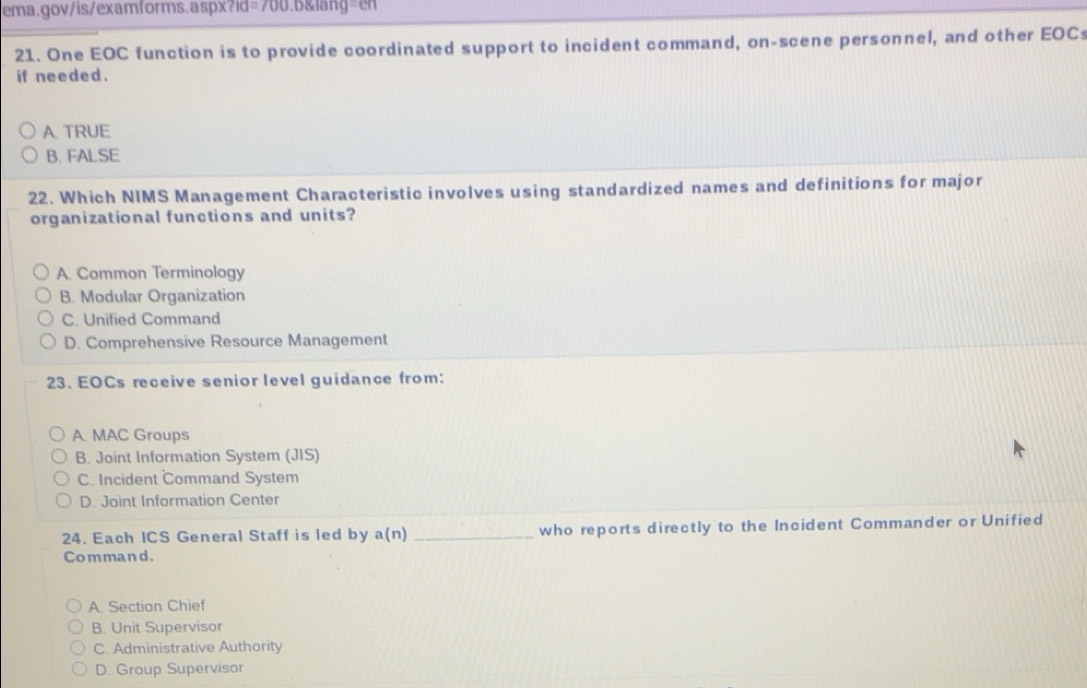 Solved: One EOC function is to provide coordinated support to incident ...