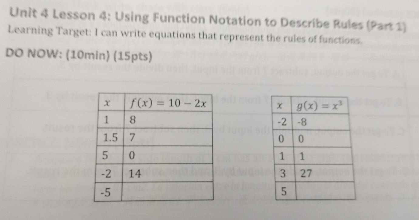 Solved: Lesson 4: Using Function Notation to Describe Rules (Part 1) Learning Target: I can ...
