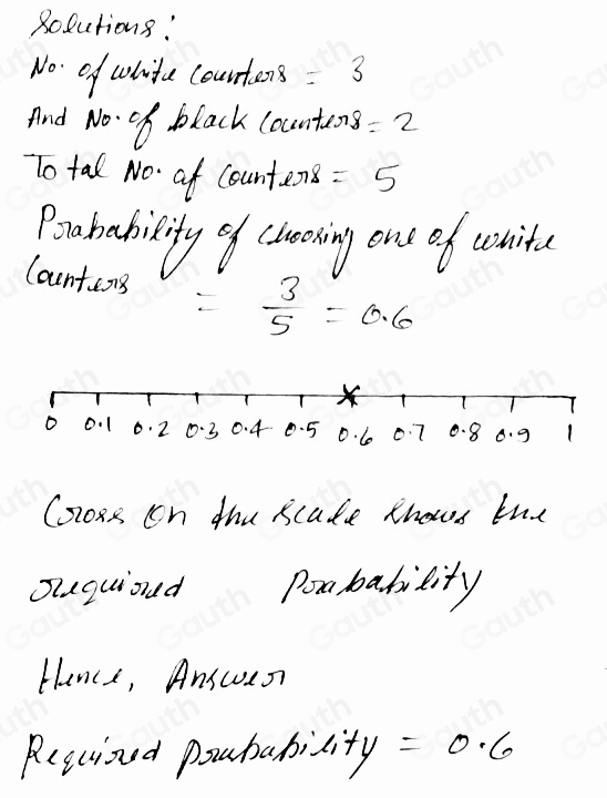 Solved: Here is a probability scale: There are 3 white counters and 2 ...
