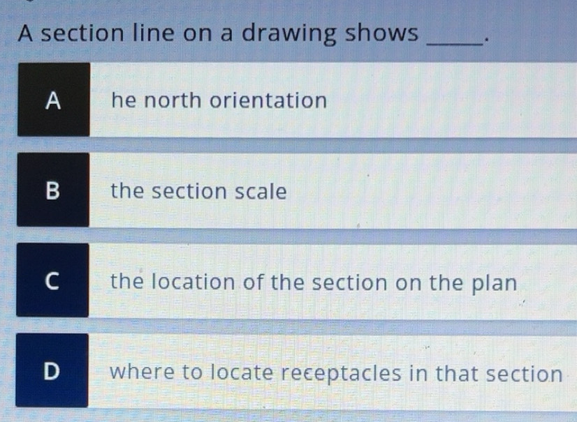 Solved: A section line on a drawing shows _. A he north orientation B ...