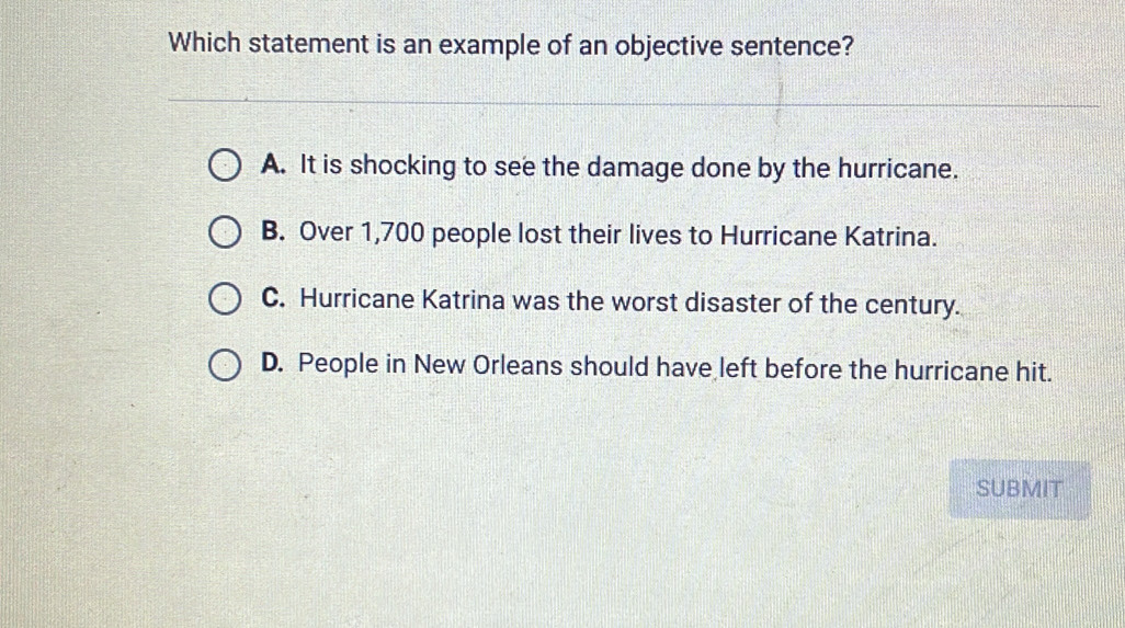 Solved: Which statement is an example of an objective sentence? A. It ...